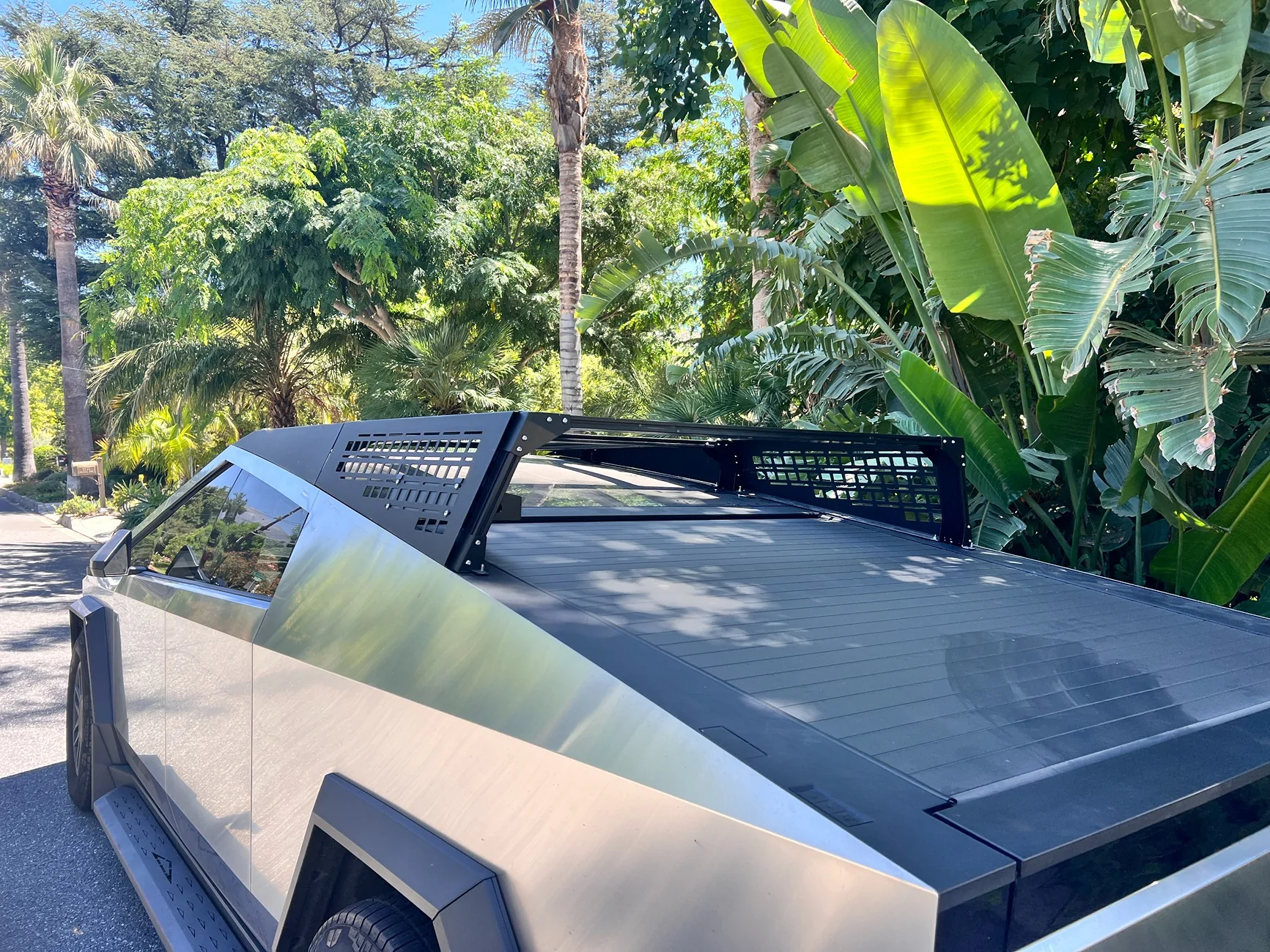 California - Cybertruckco full molle panel roof rack /w wind deflector ...
