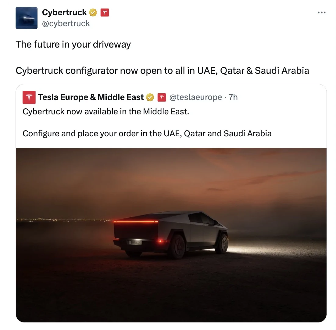 Cybertruck configurator opens to UAE, Qatar, Saudi Arabia | Tesla ...
