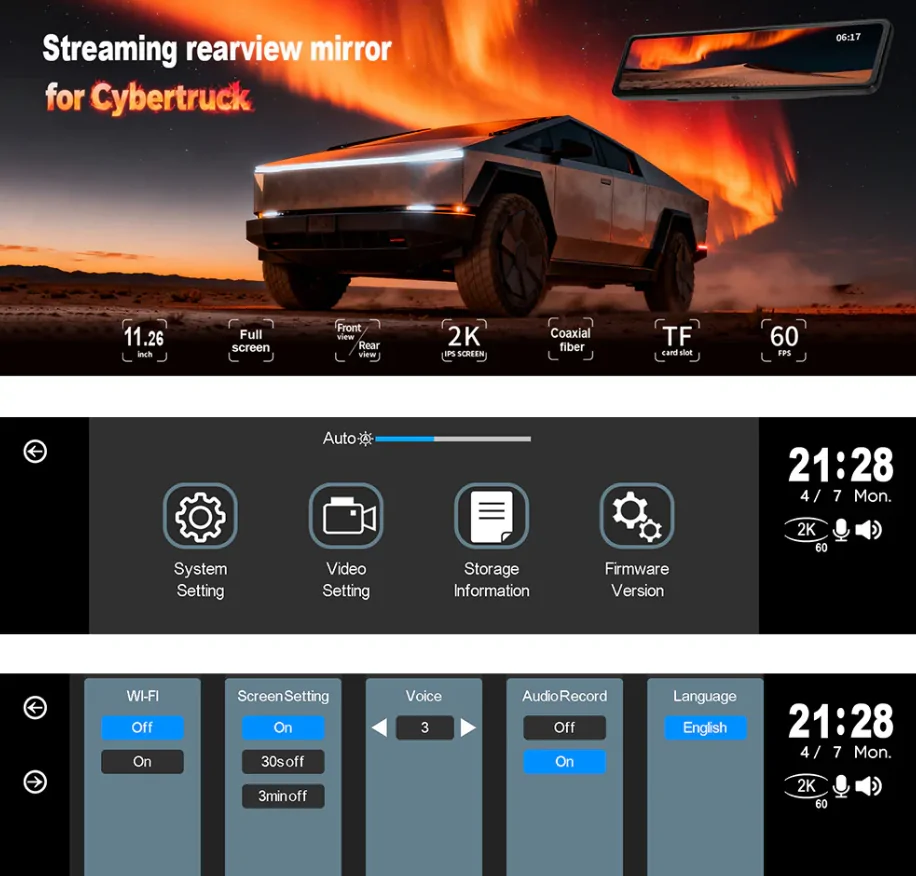 YESLAK Cybertruck Media Rearview Mirror — Designed for True Visibility ...