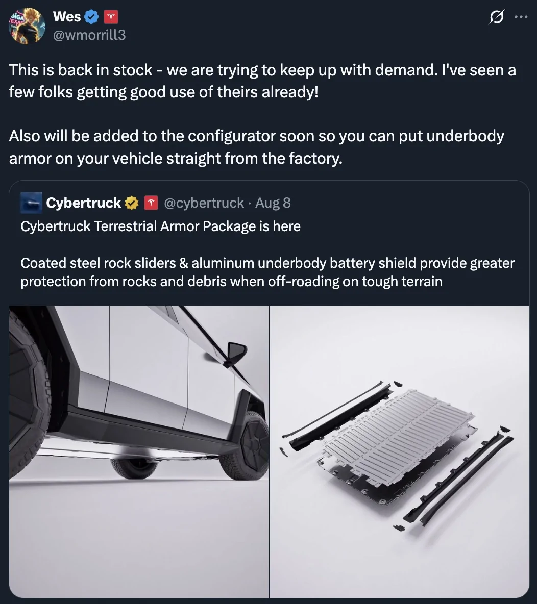 Terrestrial armor package back in stock. Coming to configurator soon ...