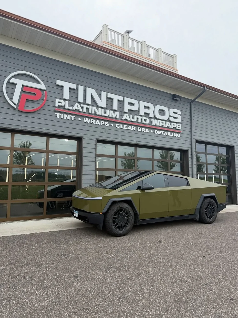 Pure PPF Sandstorm Green Cybertruck wrapped by TintPros | Tesla ...