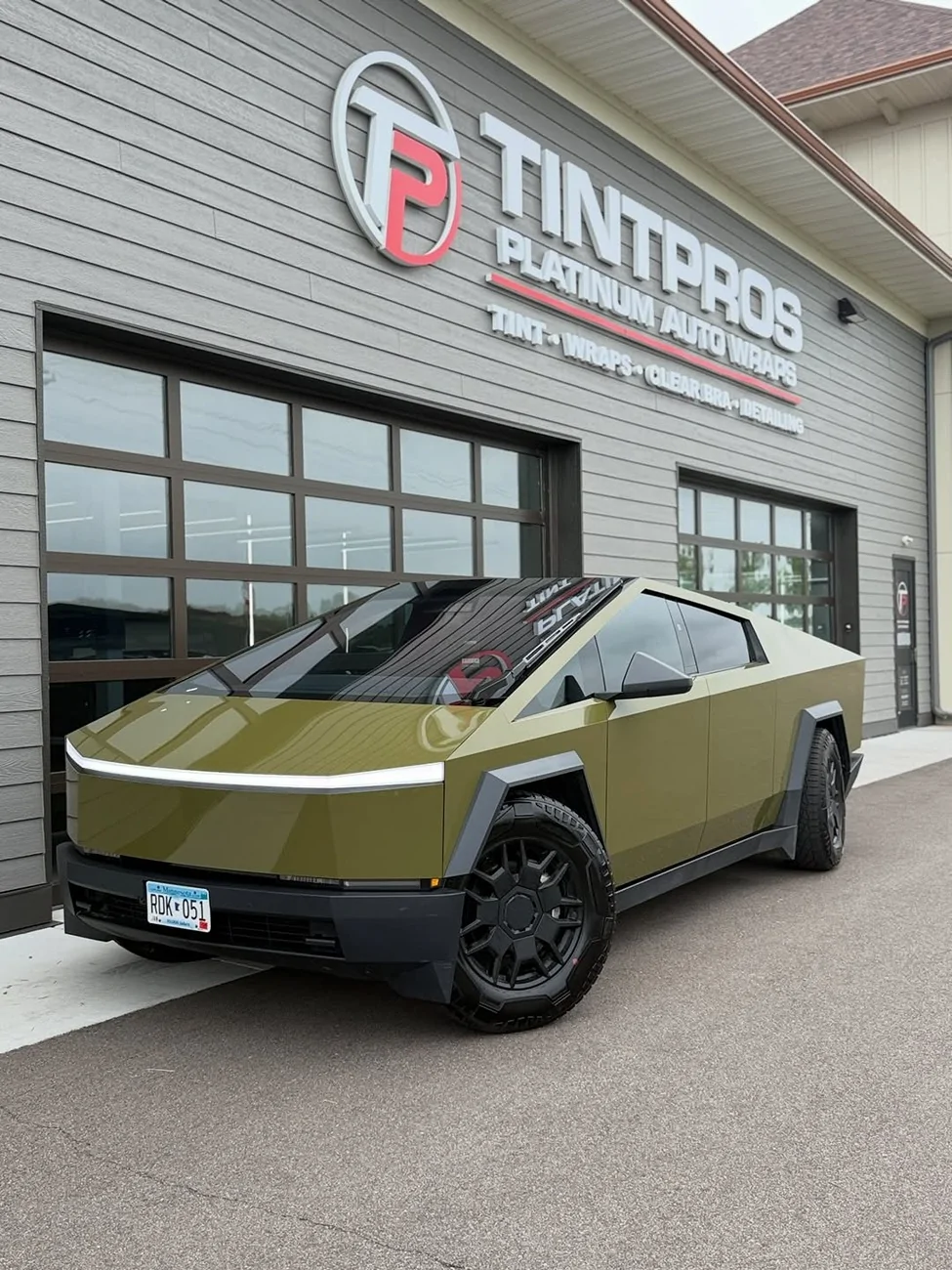 Pure PPF Sandstorm Green Cybertruck wrapped by TintPros | Tesla ...