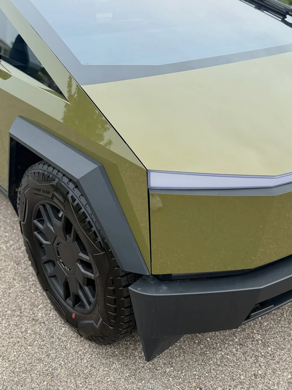 Pure PPF Sandstorm Green Cybertruck wrapped by TintPros | Tesla ...