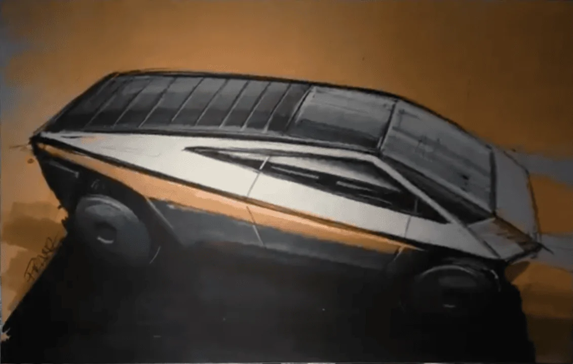 2-Door Cybertruck design sketch displayed at Petersen Museum exhibit ...