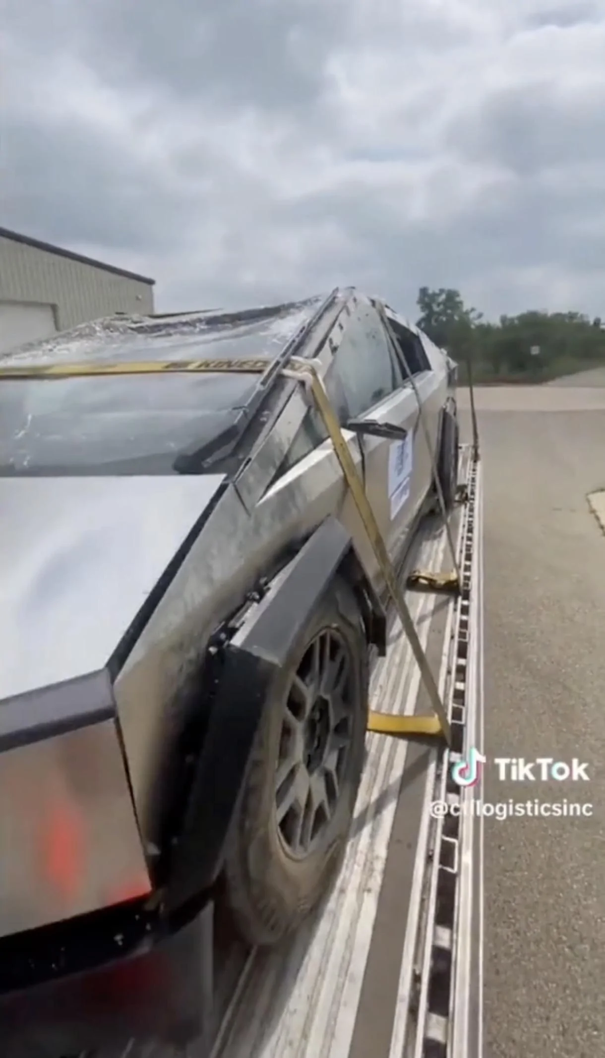 Rollover Crash Tested Cybertruck w/ airbags deployed & smashed interior ...
