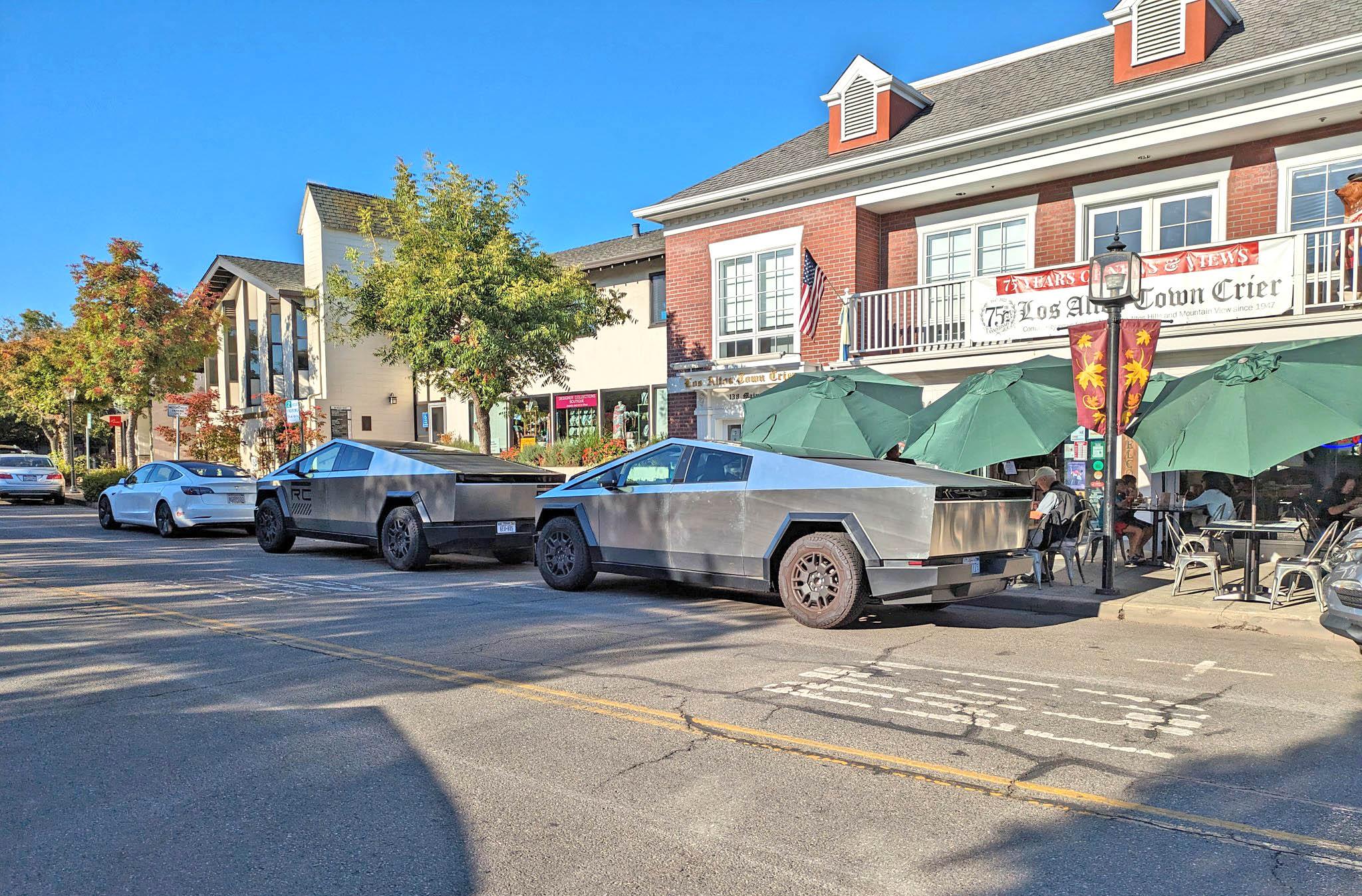 Multiple Cybertrucks parked together in Los Altos downtown, looking ...