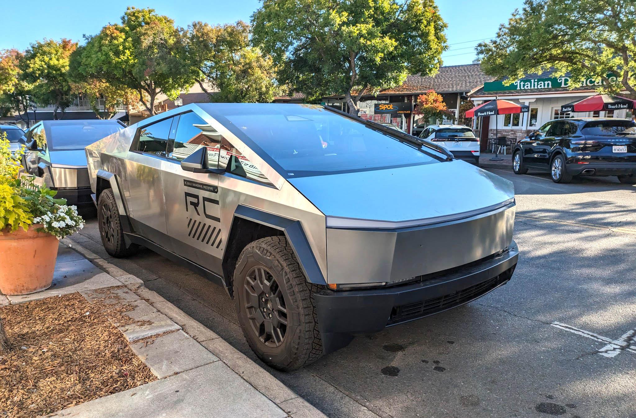 Multiple Cybertrucks parked together in Los Altos downtown, looking ...