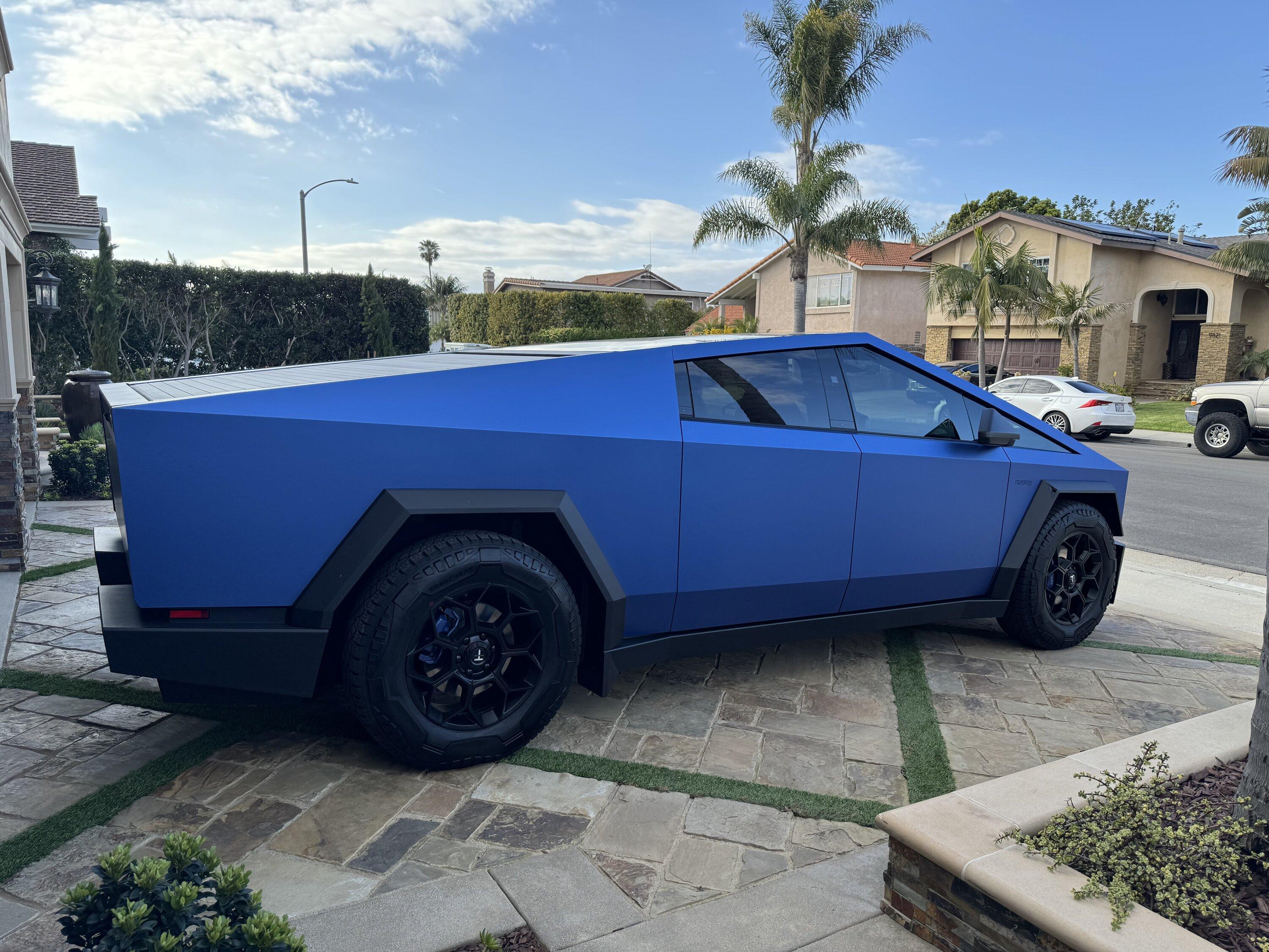 My Cybertruck in matte blue wrap + TSportline 20" CT7 Wheels + Painted ...