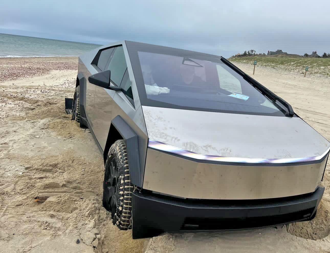 Another Cybertruck stuck on beach = PSA: air down tires + engage Sand ...