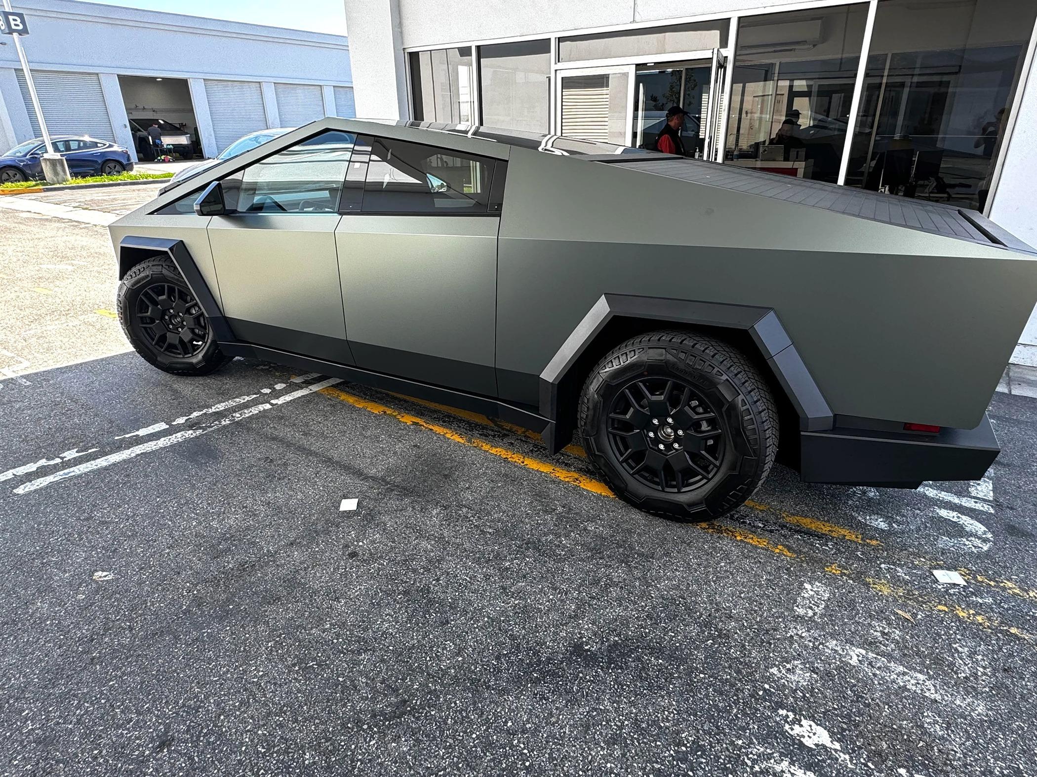Satin Forest Green Color Wrap on Cybertruck - First Installed Look ...
