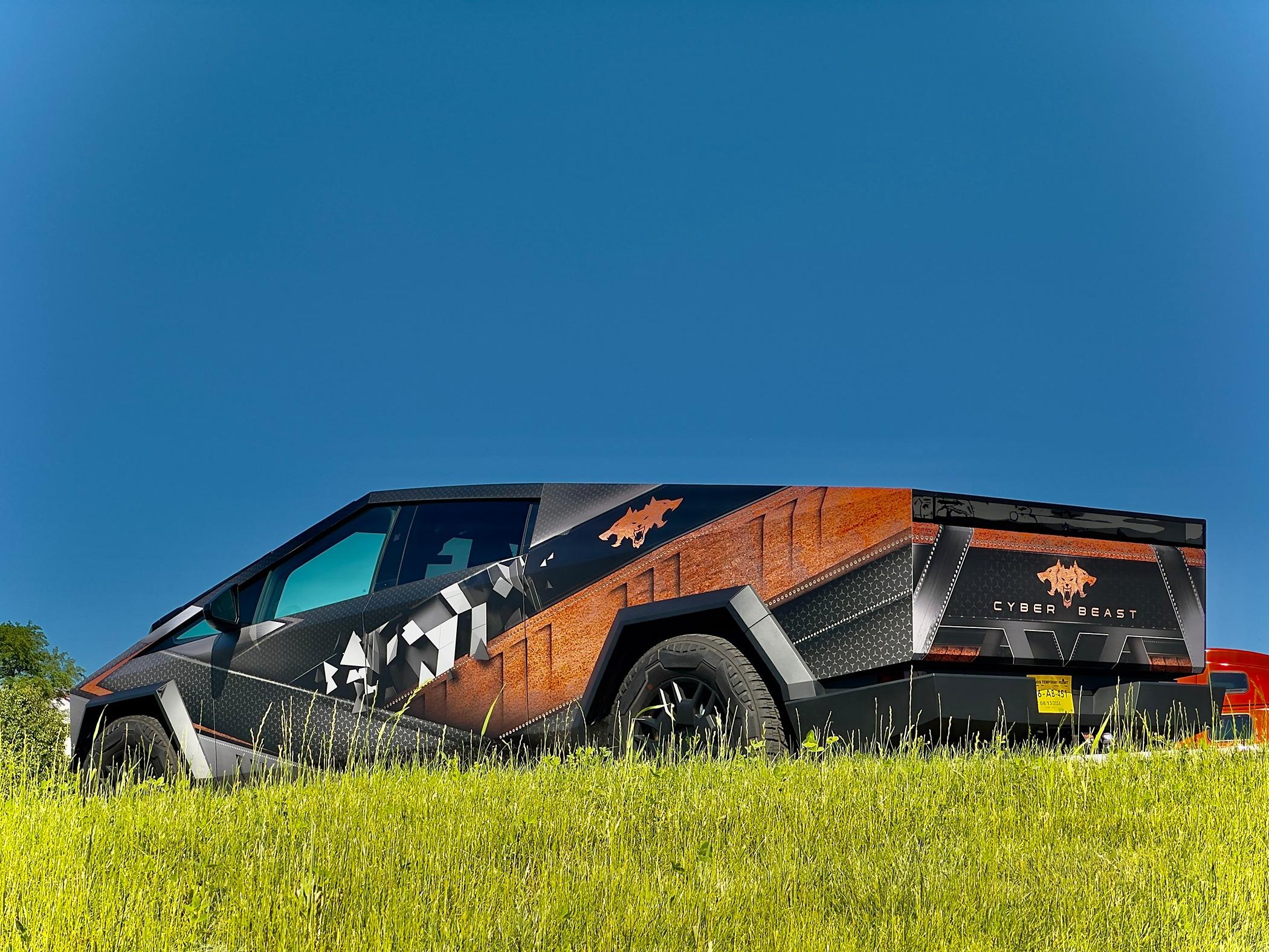 Just finished this custom graphics Cyberbeast wrap. | Tesla Cybertruck ...