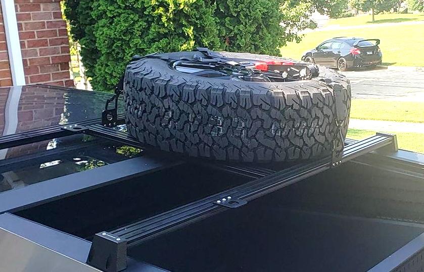 My Spare Tire Solution - Mounted on Roof Rack | Tesla Cybertruck Forum ...