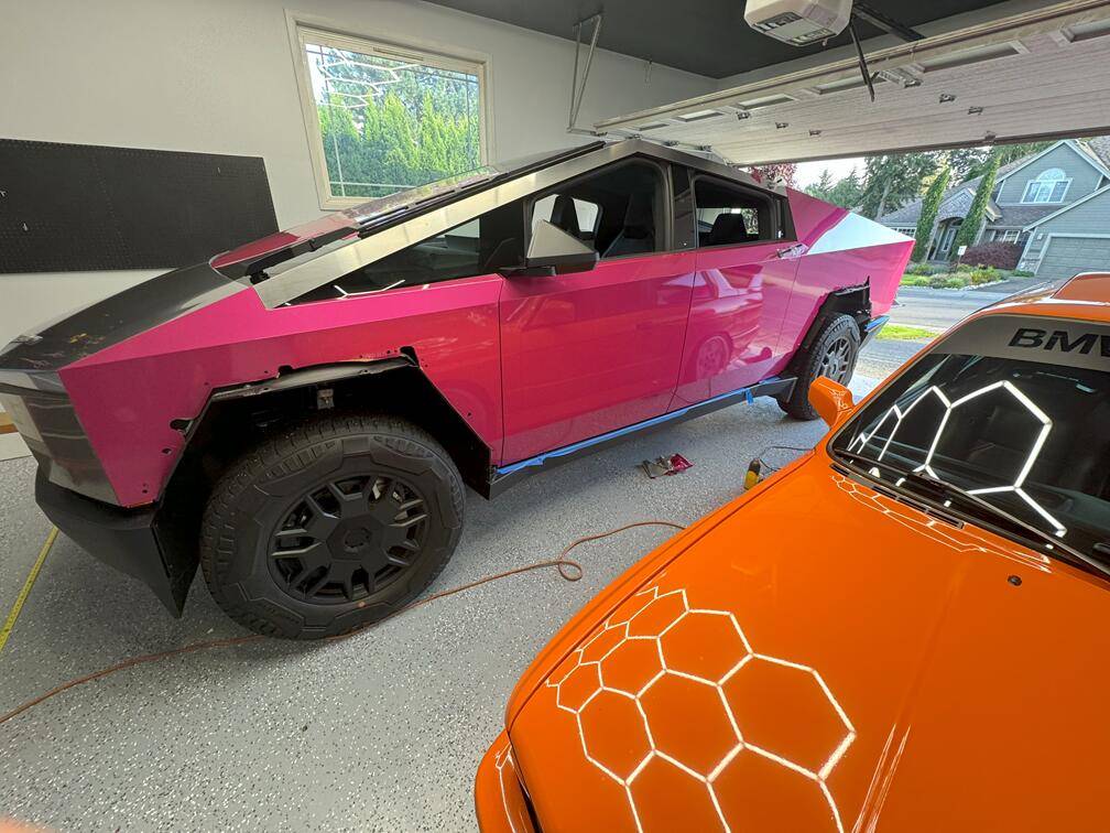 DIY'd my first wrap! Cosmos Pink Gloss Metallic KPMF vinyl | Tesla ...