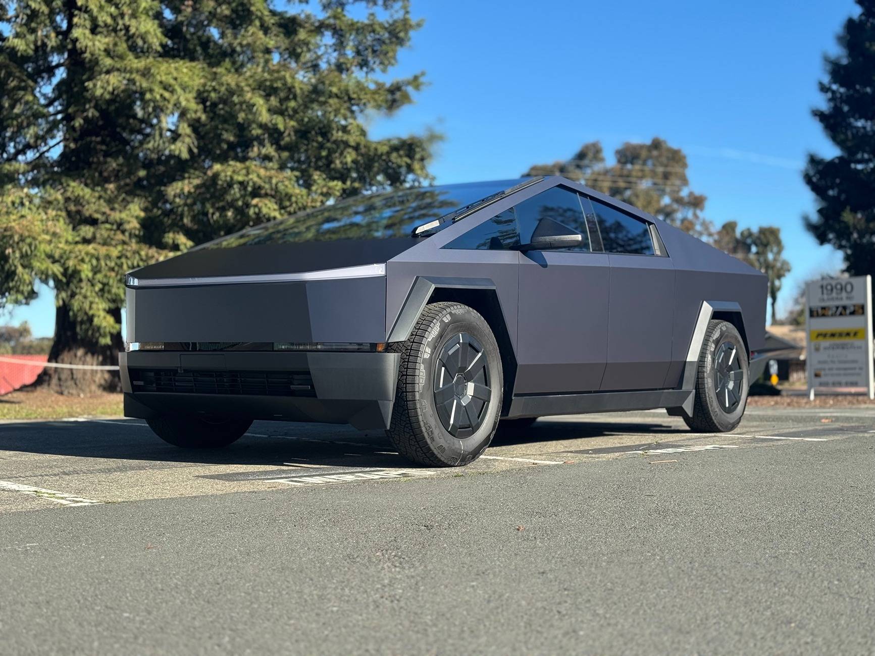 Cybertruck wrapped in TWRAPS Satin Dusk Blue PPF | Tesla Cybertruck ...