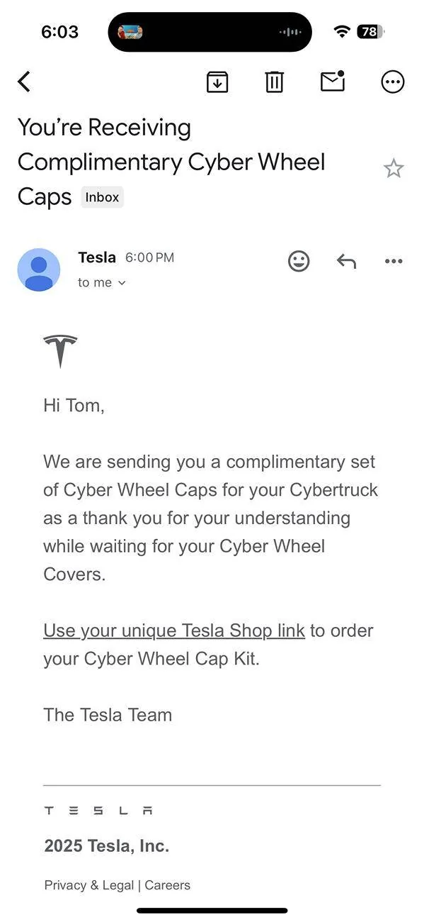 Free Cyber Wheel Caps from Tesla | Tesla Cybertruck Forum - Cybertruck ...