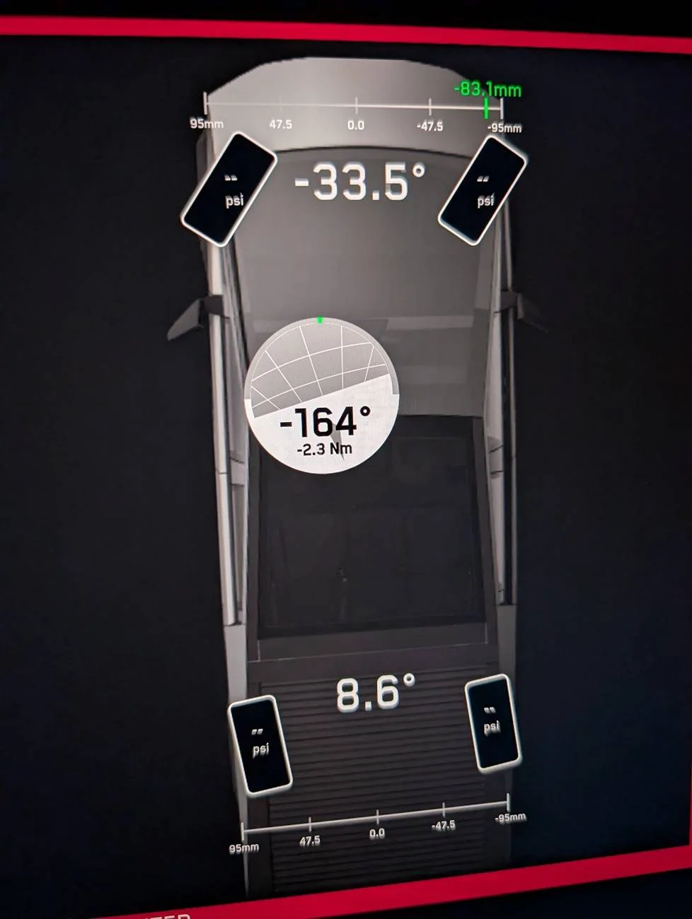 7 degrees of rear steering angle showing on my Cybertruck | Page 2 ...